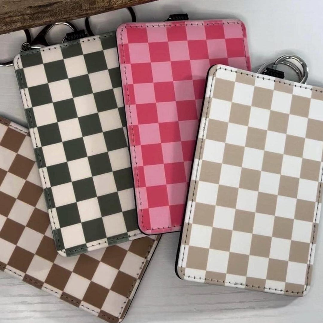 Checkerboard Keychain Card Wallet, ID Holder, Small Wristlet Accessory ...