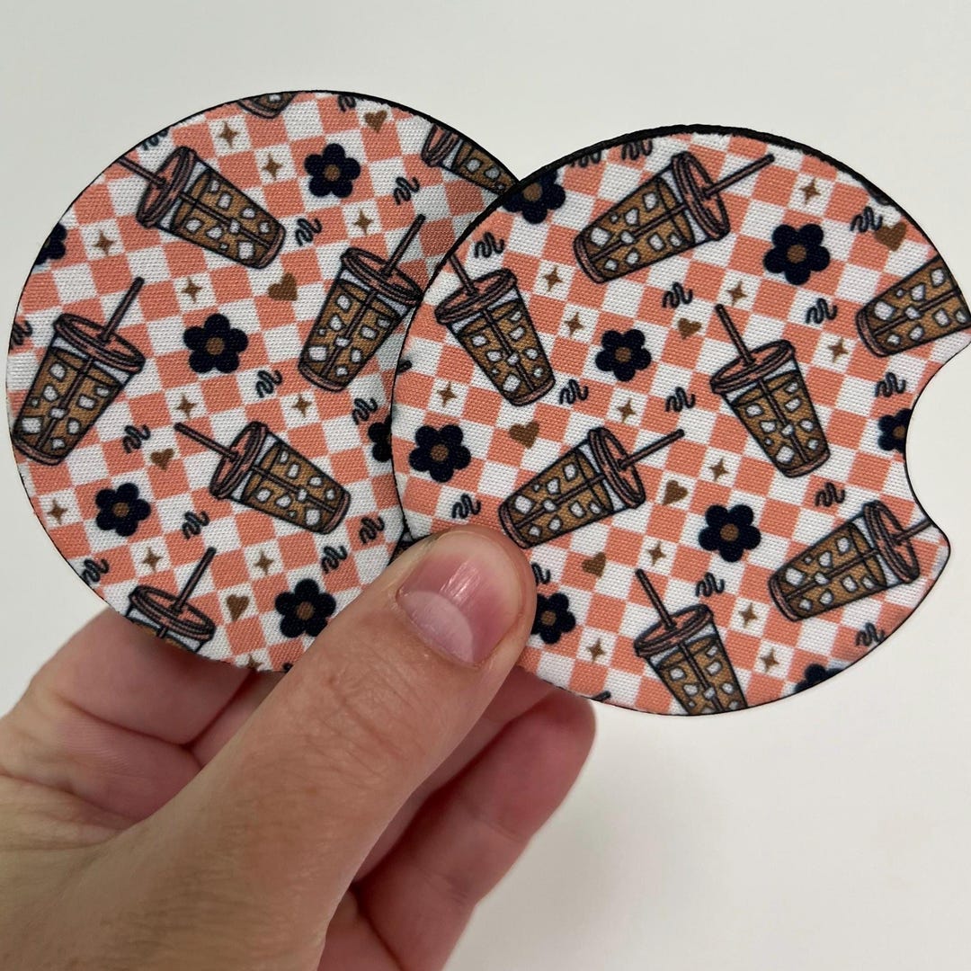 Iced Coffee Car Coasters, Checker Pattern, Neoprene Set of 2 - Etsy