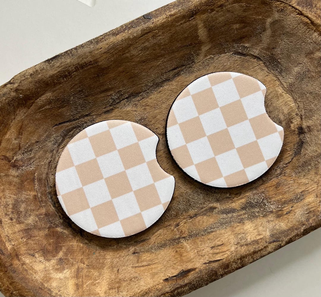 Retro Checkered Car Coasters, Set of 2 Neoprene Car Cup Accessories - Etsy