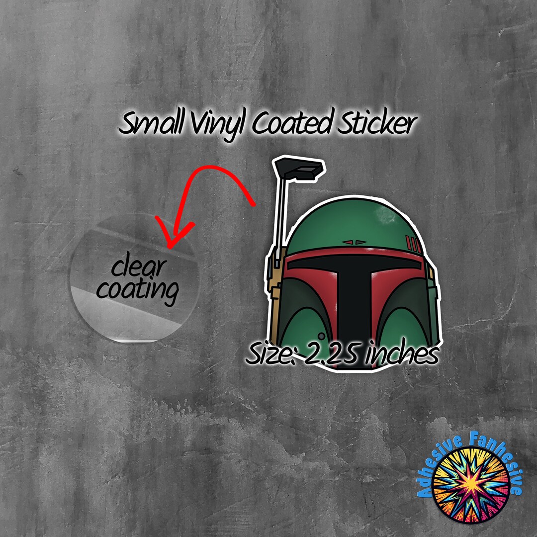 Boba Fett Mandalorian Helmet Sticker, Star Wars Vinyl Coated Sticker ...