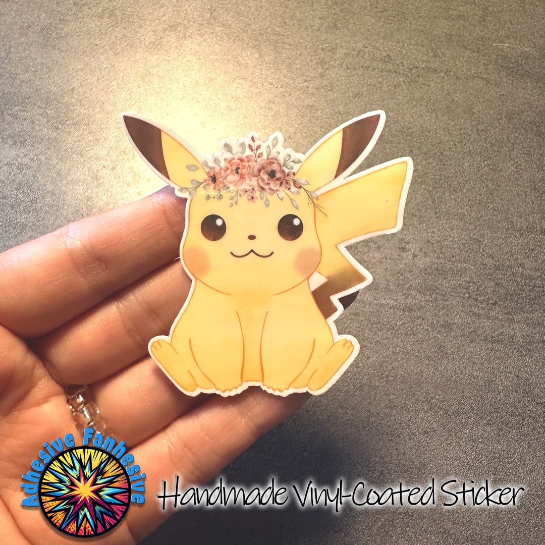 Pikachu With Flower Crown Sticker, Artistic Pokémon Sticker for Water ...