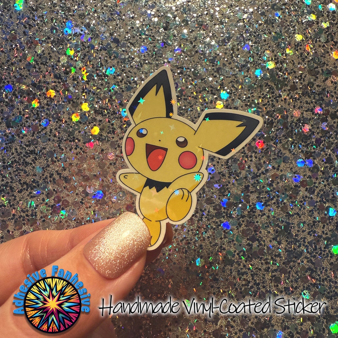 Pichu Sticker, Holographic Anime Vinyl Coated Sticker for Laptops ...