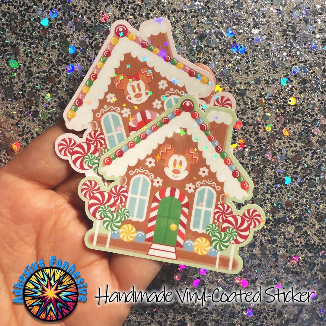 Minnie and Mickey Mouse Gingerbread House, Holographic Disney Sticker ...