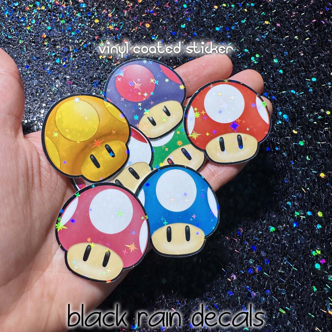 Power-up Mushroom Sticker Mario Mushrooms Super Mario Vinyl Coated ...