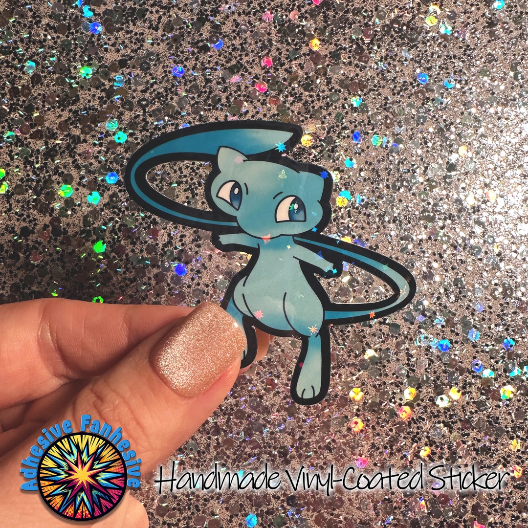 Shiny Blue Mew Sticker, Holographic Pokémon Sticker for Laptops ...