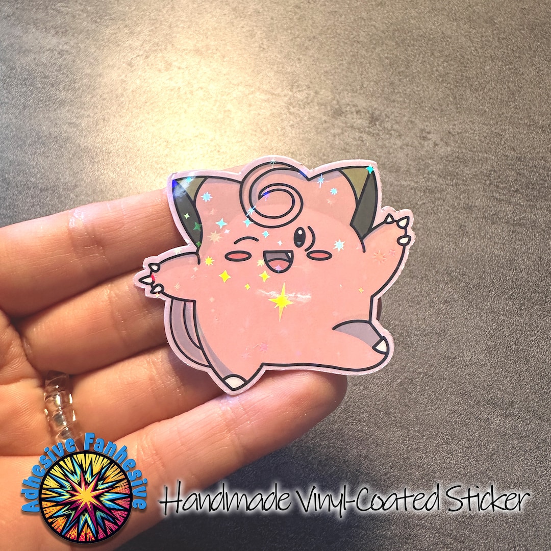 Clefairy Sticker, Holographic Pokémon Sticker for Water Bottles ...