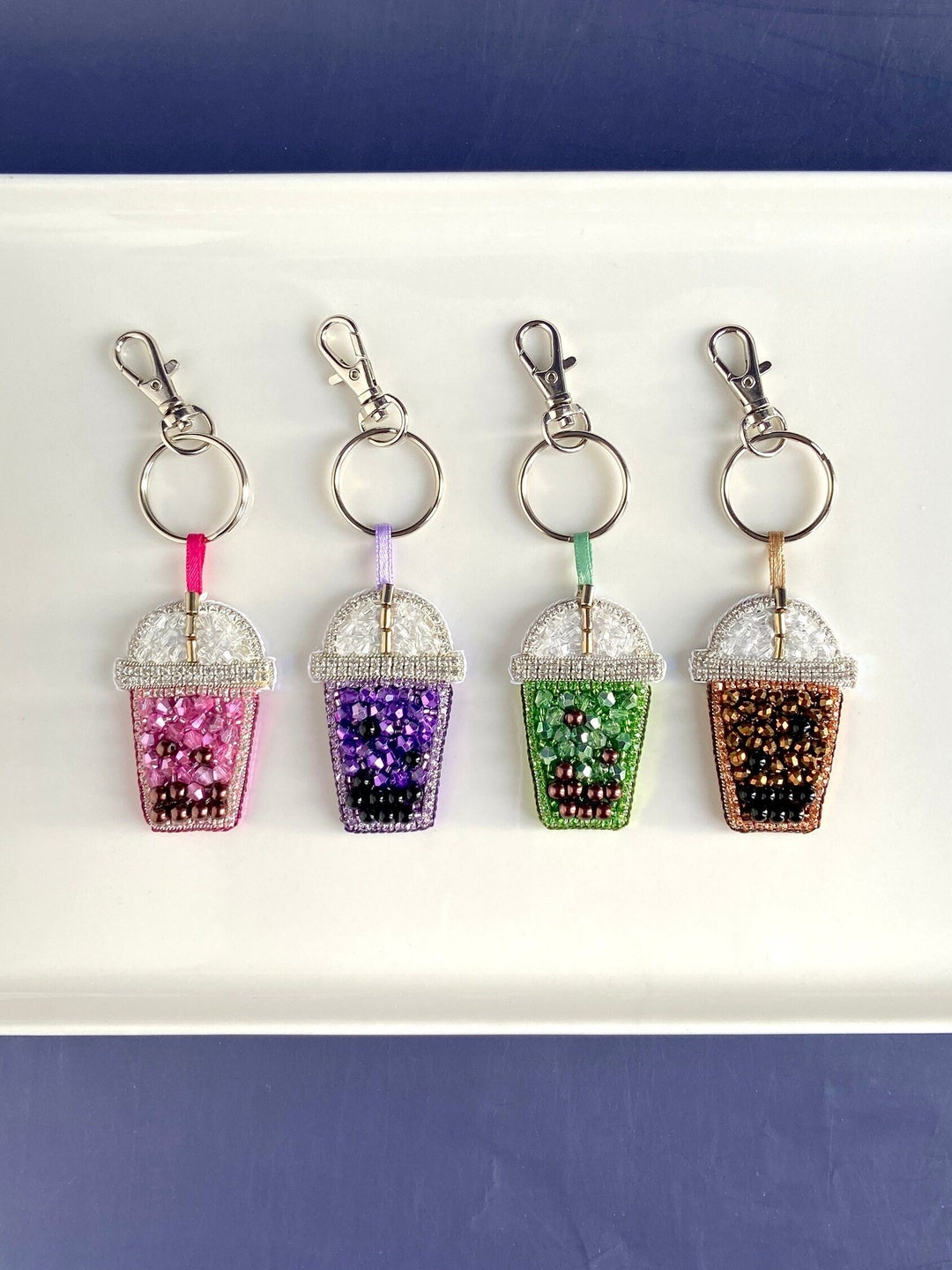 Bubble/boba Tea Sparkly Handmade Beaded Key Ring/key Chain/ Bag Charm ...