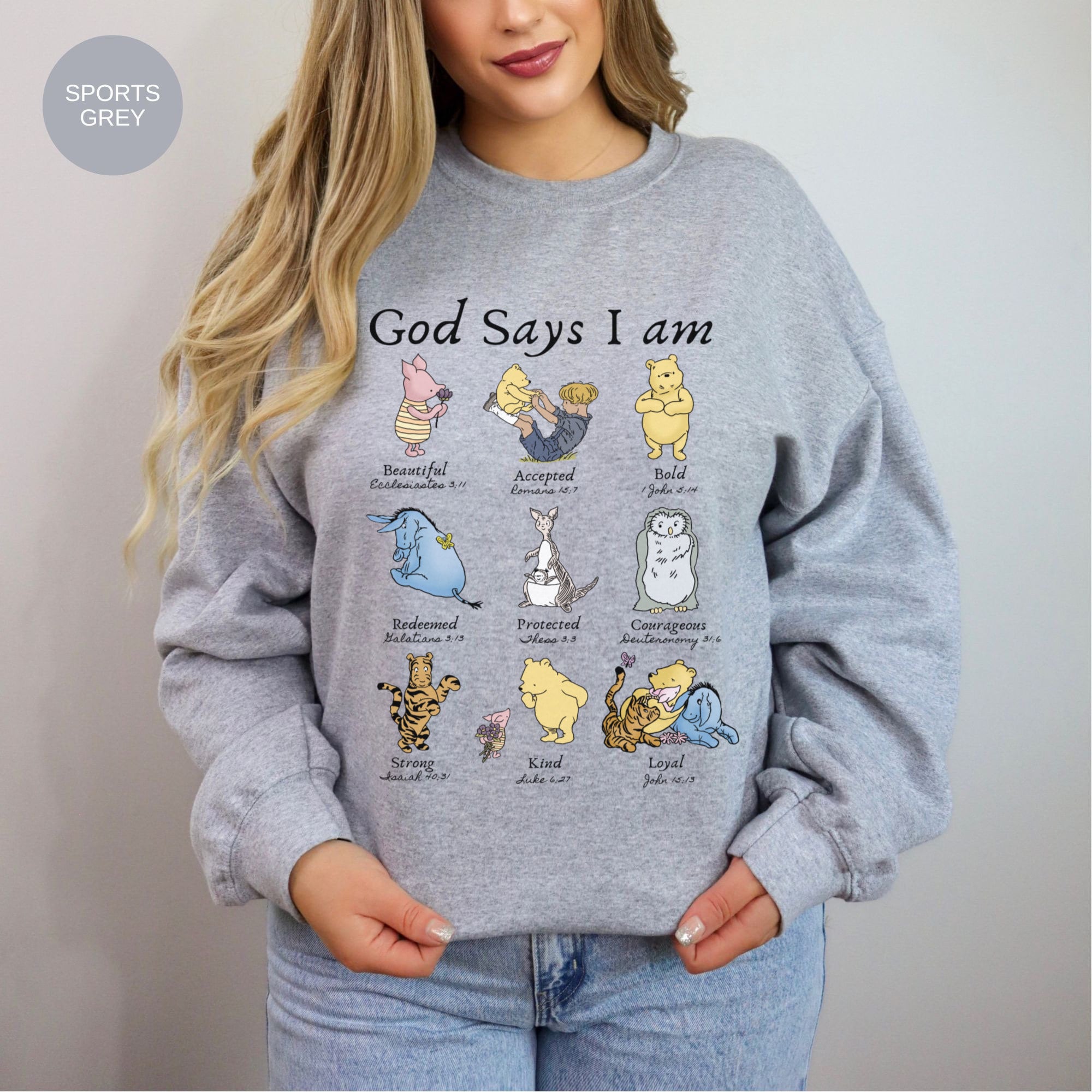 God Says Pooh Sweatshirt Christian Gifts Church Shirt Classic Winnie ...
