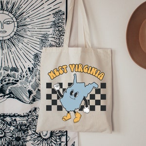 Cute Retro West Virginia Tote Bag for Beach Travel or Gift Checkered ...