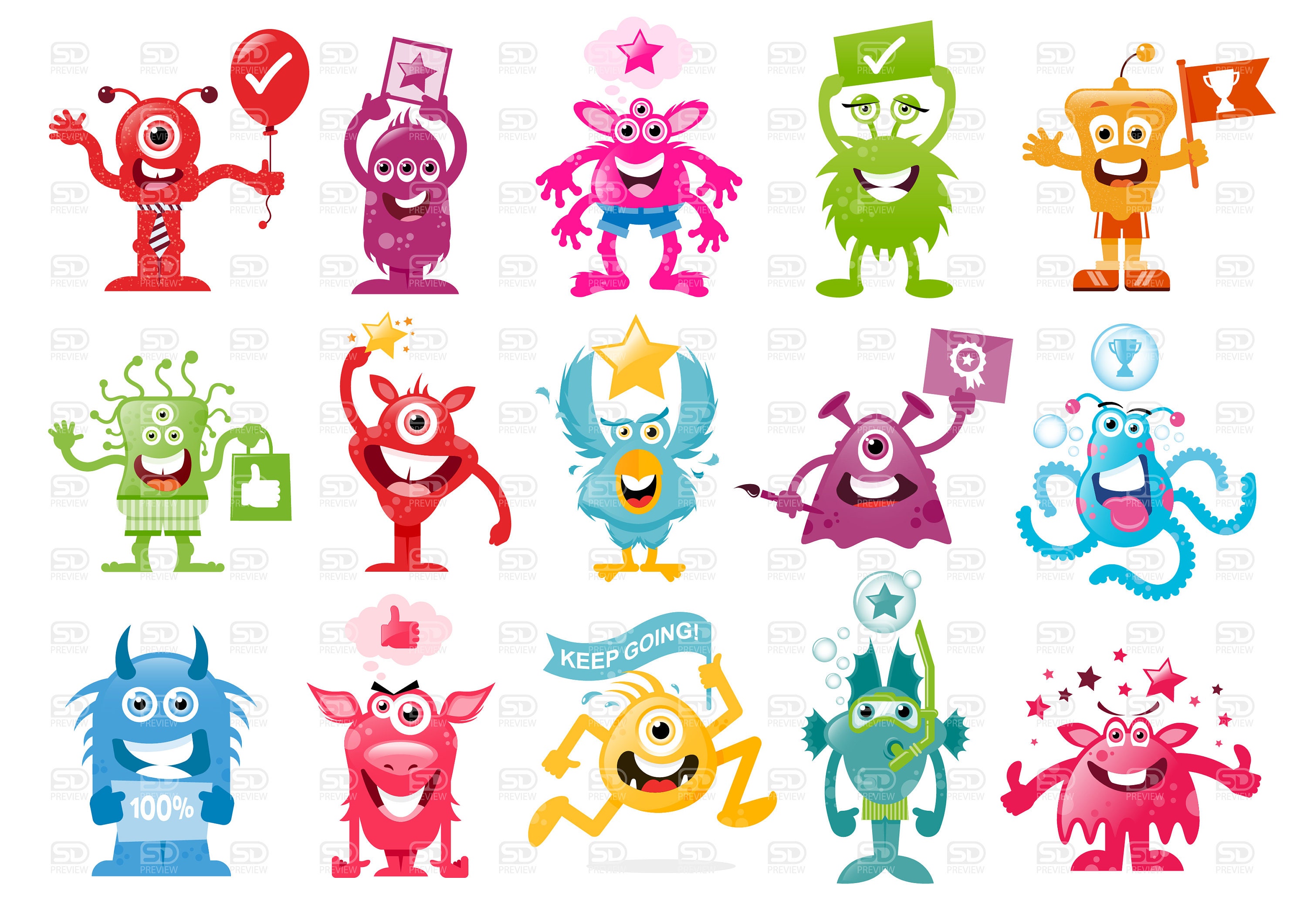 Monster Clip Art, Friendly, Vector Illustration, Commercial Use ...