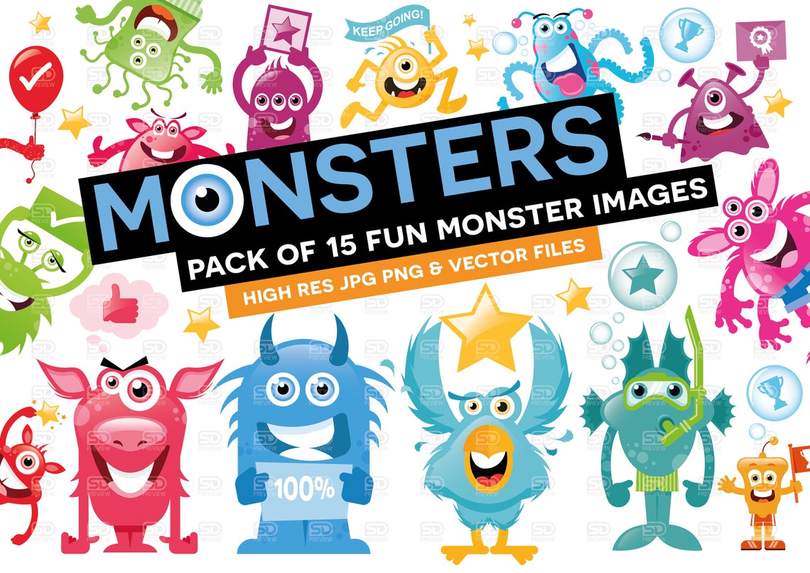 Monster Clip Art, Friendly, Vector Illustration, Commercial Use ...