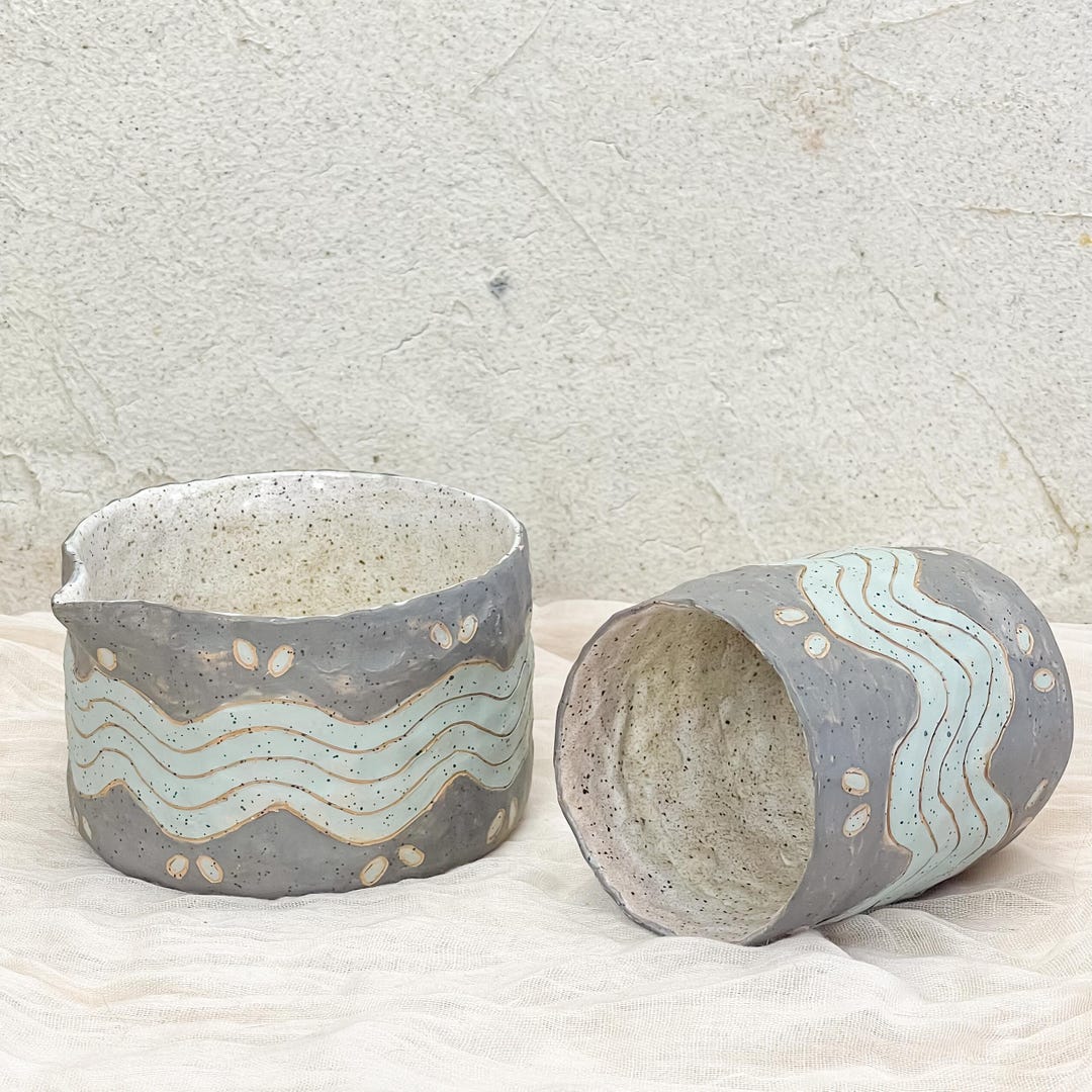 Waves Matcha Set Handmade Ceramic Matcha Bowl & Tumbler - Etsy