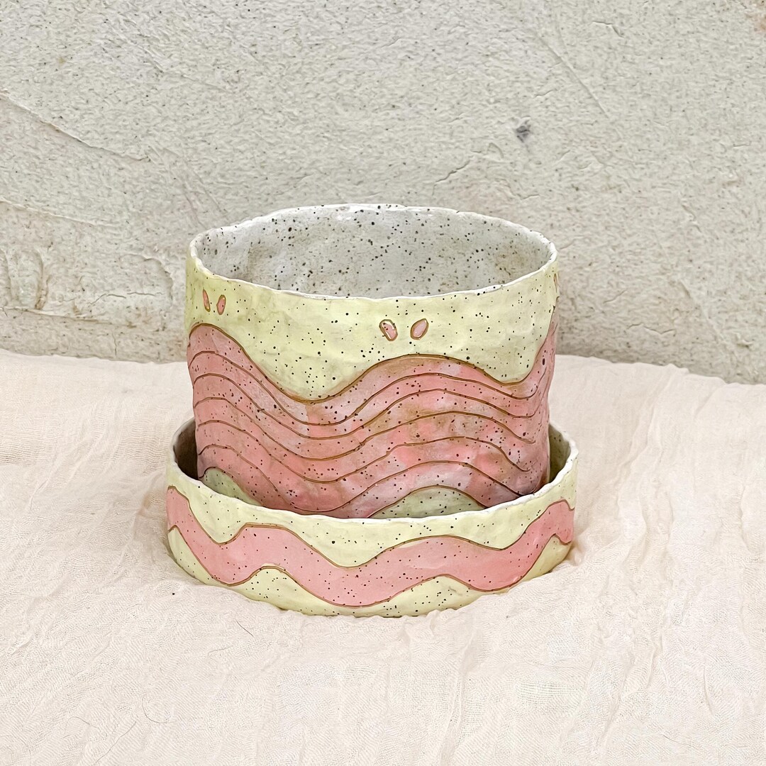 Pink Waves Planter Handmade Ceramic Planter - Etsy