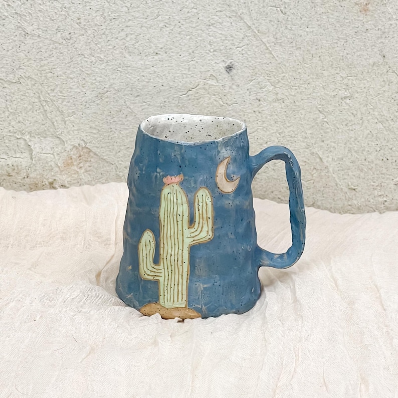 Moonlit Cactus Mug | Handmade Ceramic Mug - Etsy