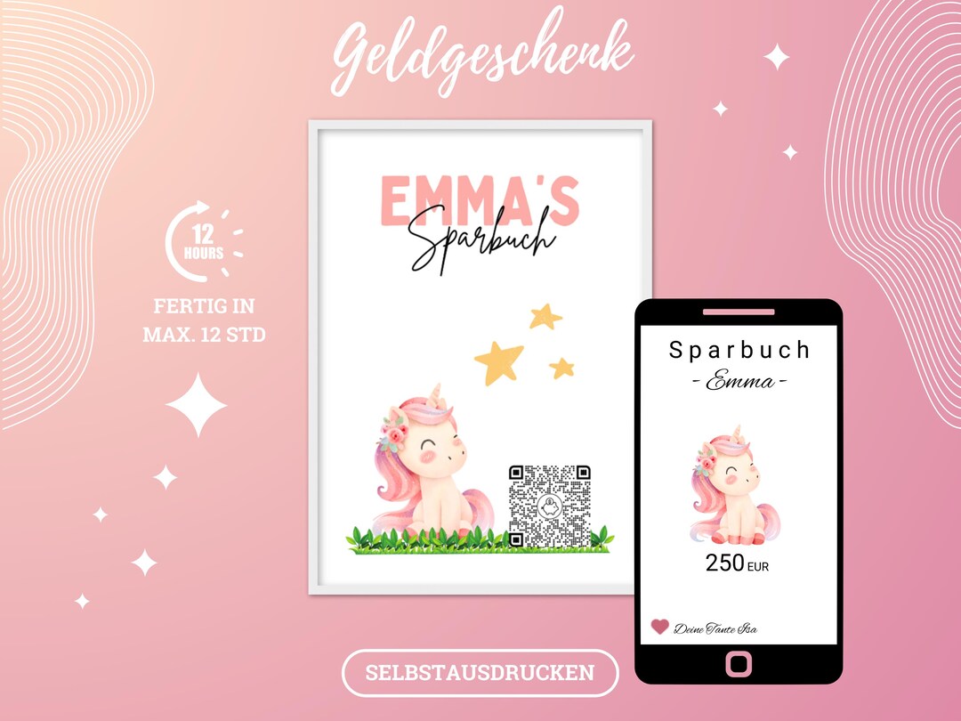 Unicorn QR Code Savings Book | Fairytale Money Gift for Girls | DIY ...