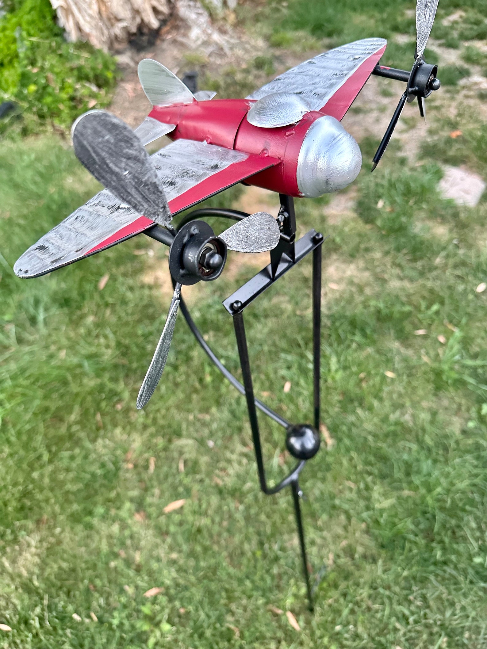 Airplane Wind Spinner Kinetic Balancing Garden Art Stake - Etsy