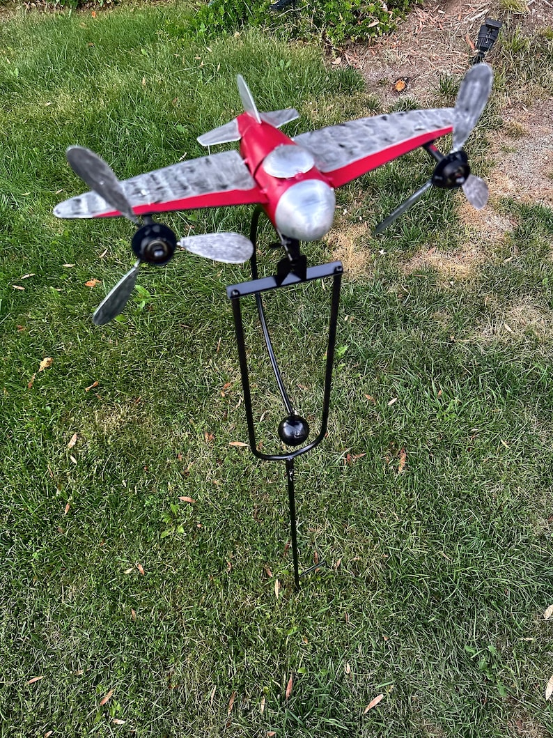 Airplane Wind Spinner Kinetic Balancing Garden Art Stake - Etsy
