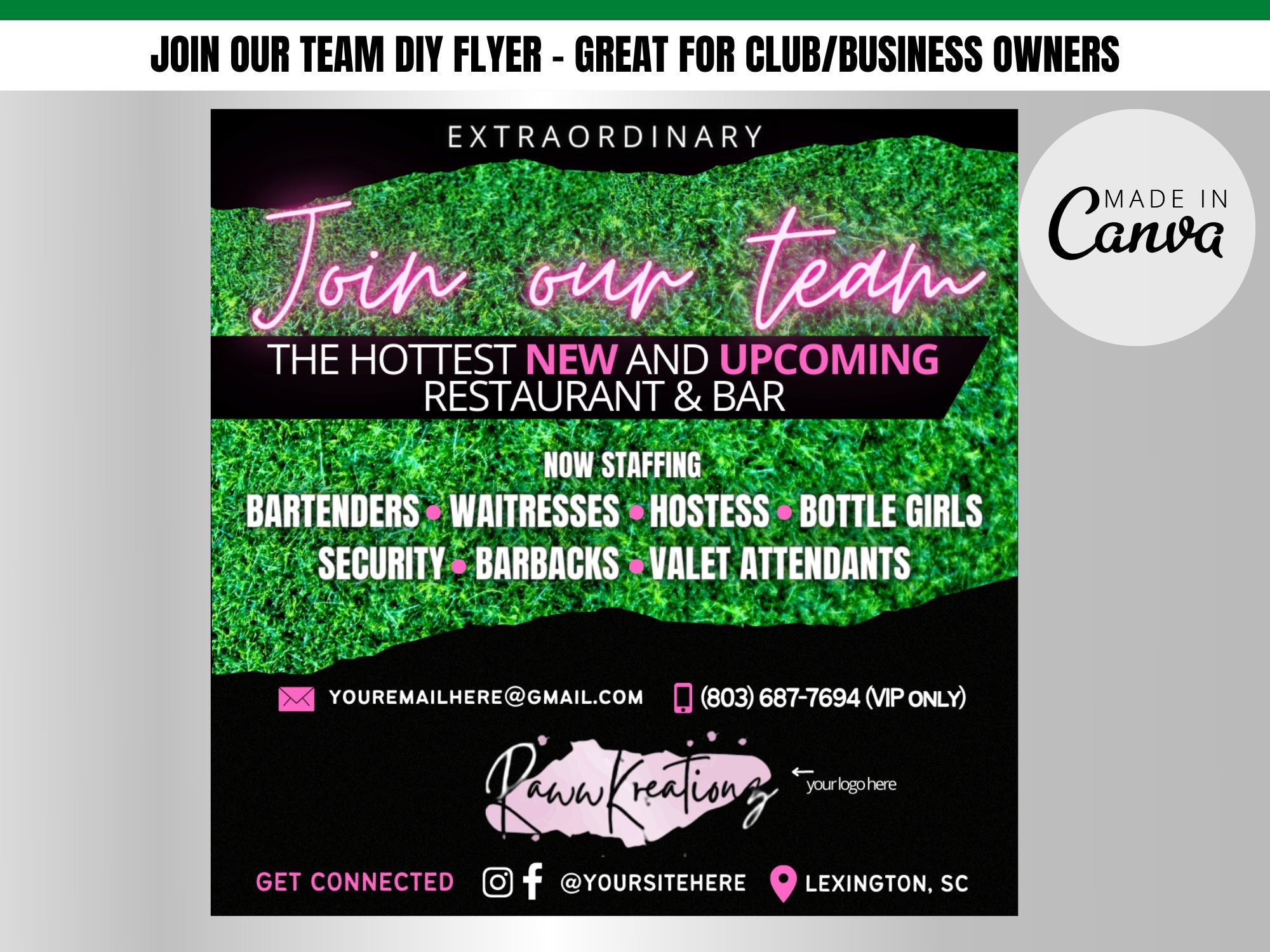 Now Hiring Flyer: Restaurant & Bar Staffing - Canva Template - Etsy Canada