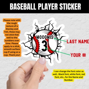 Baseball Name Decal | Personalized Custom Baseball Sticker | Team ...