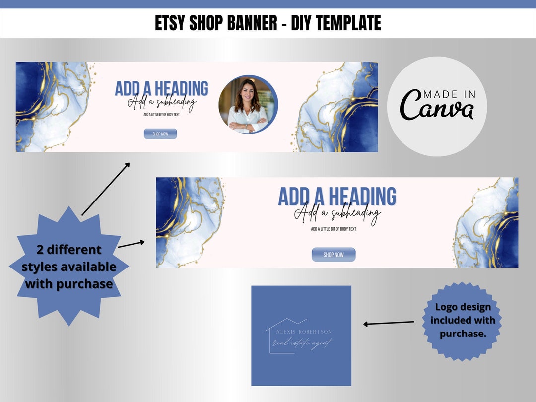 Blue and Gold Etsy Shop Banner Template: Canva DIY Branding (digital Download) - Etsy