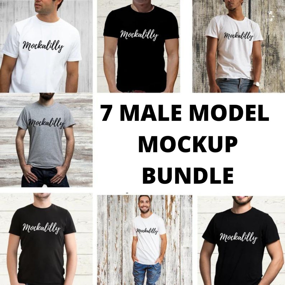7 Male Model Bundle Mockup Model Tshirt, Canvas 3001 Mockup, Gray Male ...