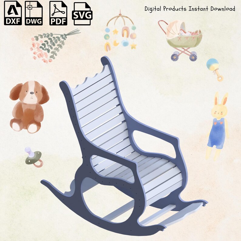 Custom CNC Rocking Chair DXF Template: Modern Furniture Design Vector ...