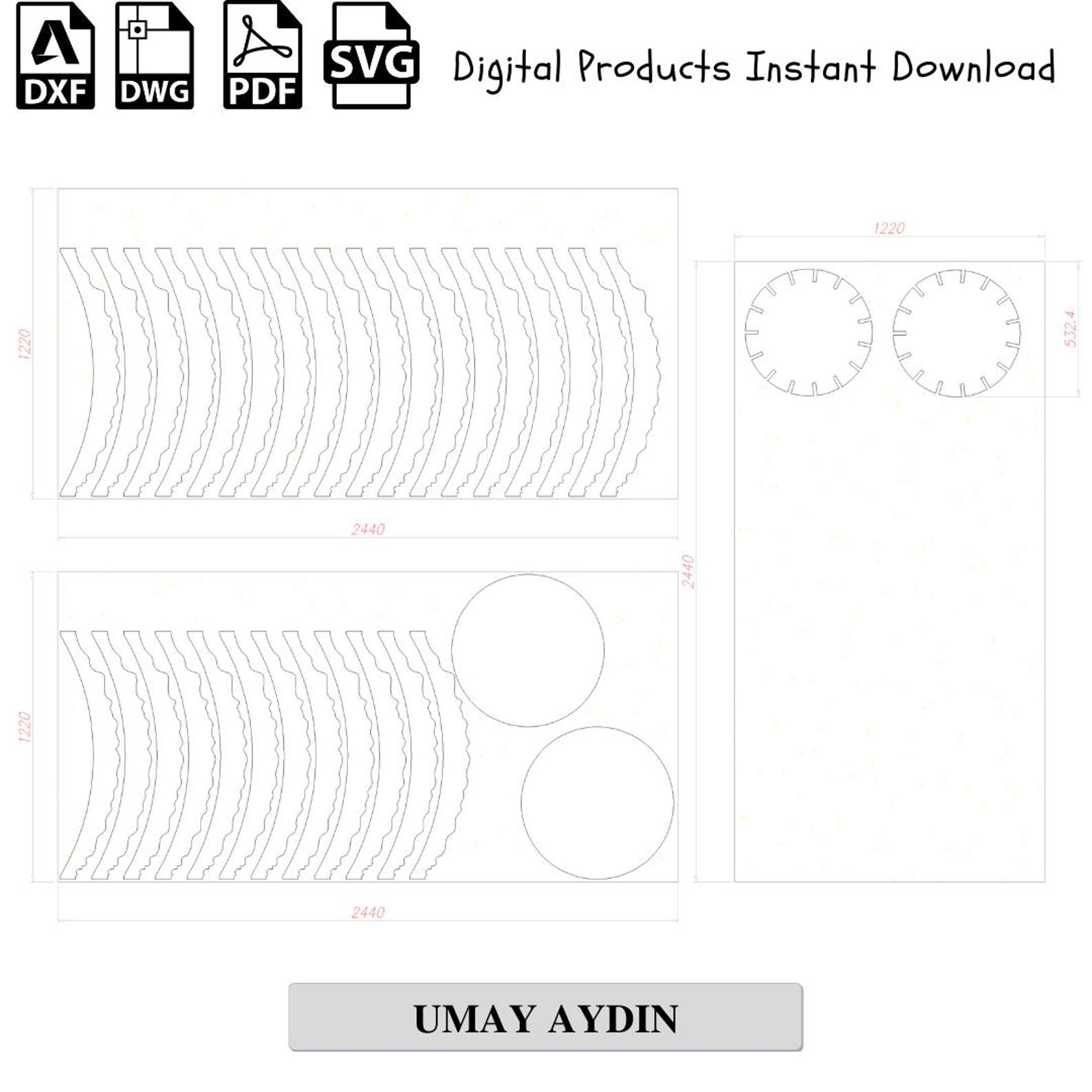 Parametric Round Cocktail Table - DXF Plans & Vector Files for Cake ...