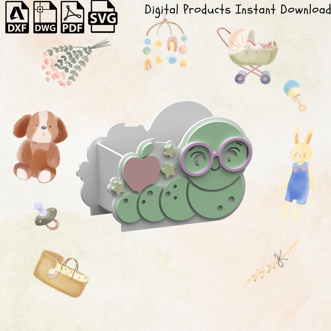 Wooden Worm Pencil Holder - Laser-cut Desk Organizer and Digital Files ...