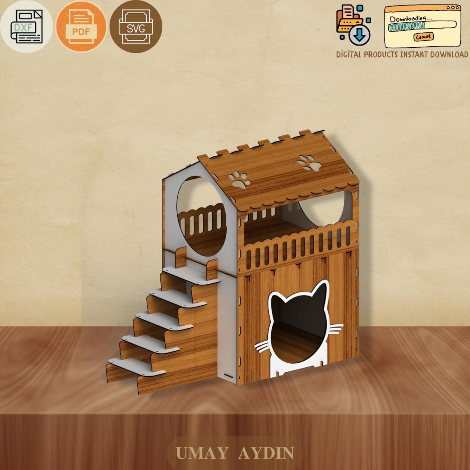 Modern Cat House Laser Cut SVG File: CNC Plan, Vector Files (digital ...