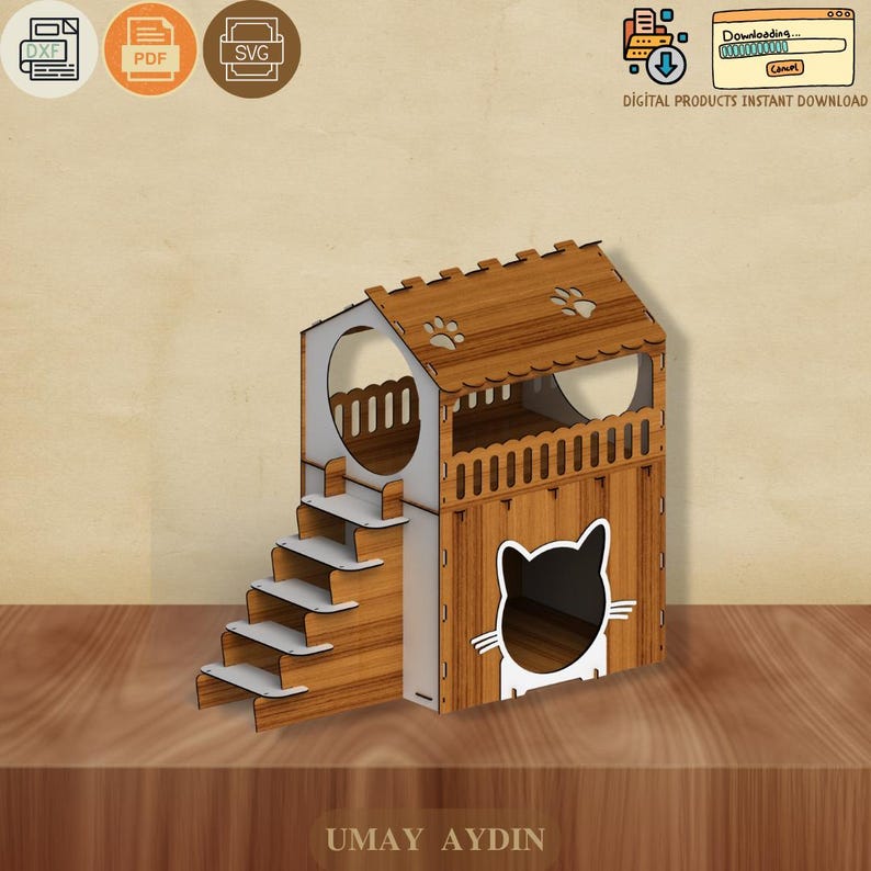 Modern Cat House Laser Cut SVG File: CNC Plan, Vector Files (digital ...