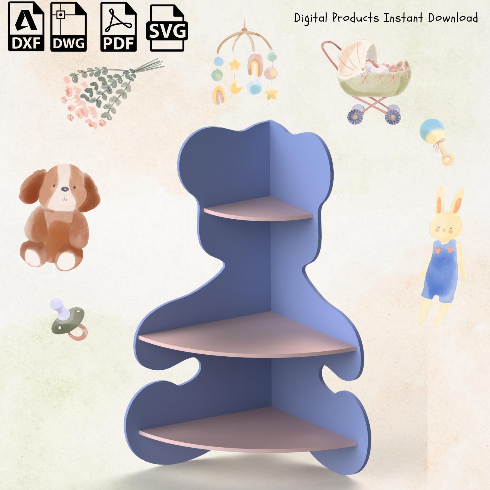 Bear Shaped Corner Shelf With CNC Furniture Files Kids' Corner Bookcase ...