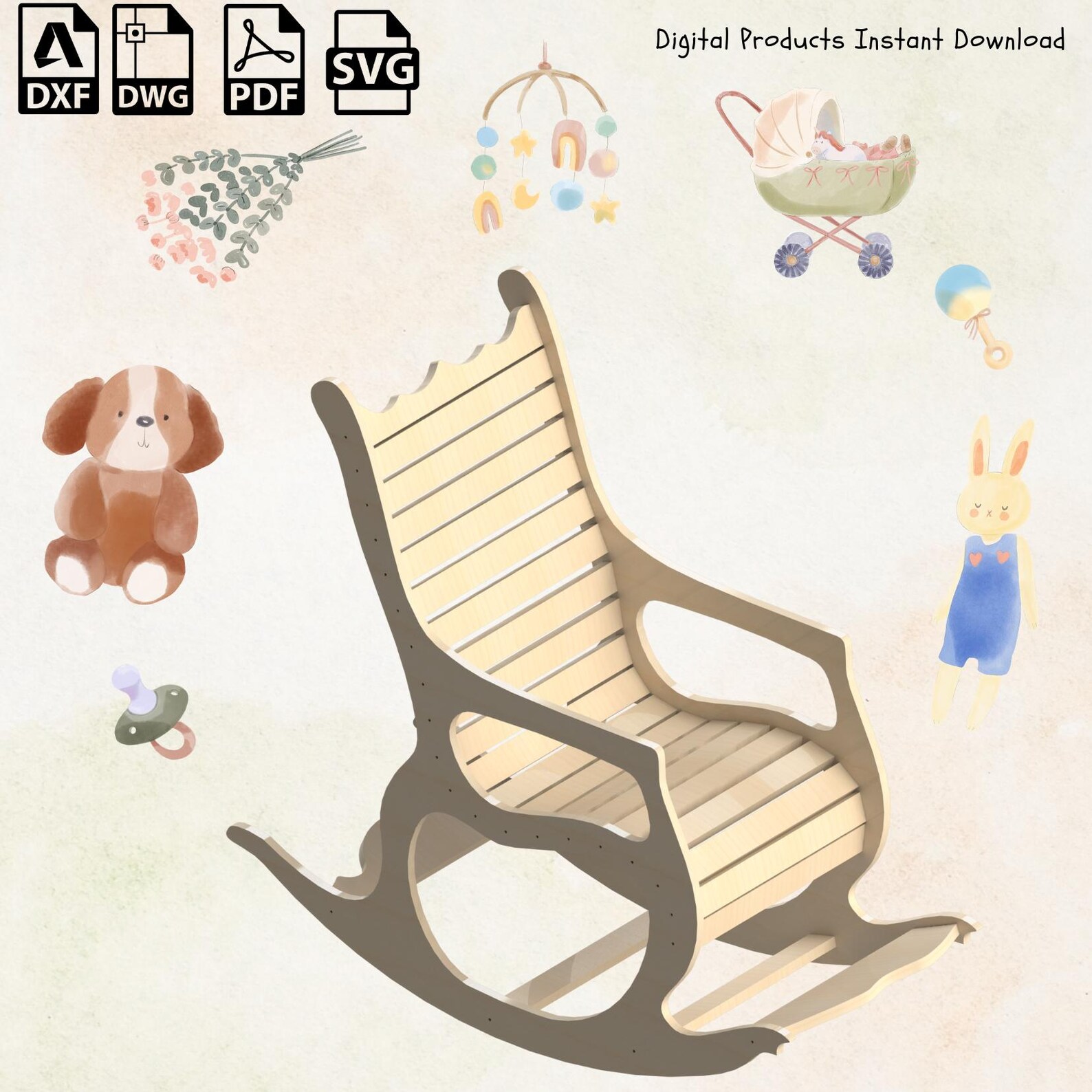 Custom CNC Rocking Chair DXF Template: Modern Furniture Design Vector ...