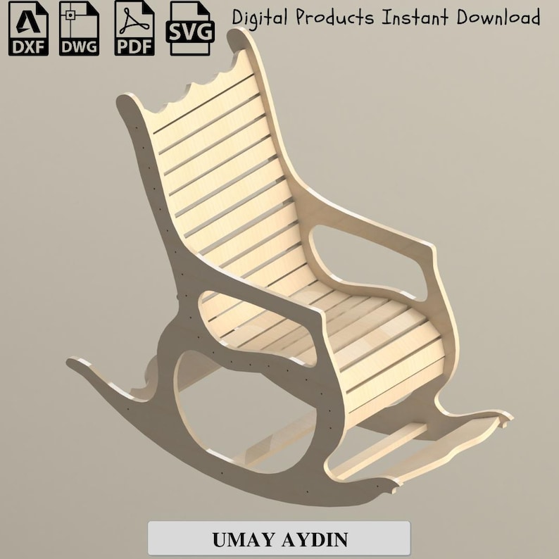 Custom CNC Rocking Chair DXF Template: Modern Furniture Design Vector ...