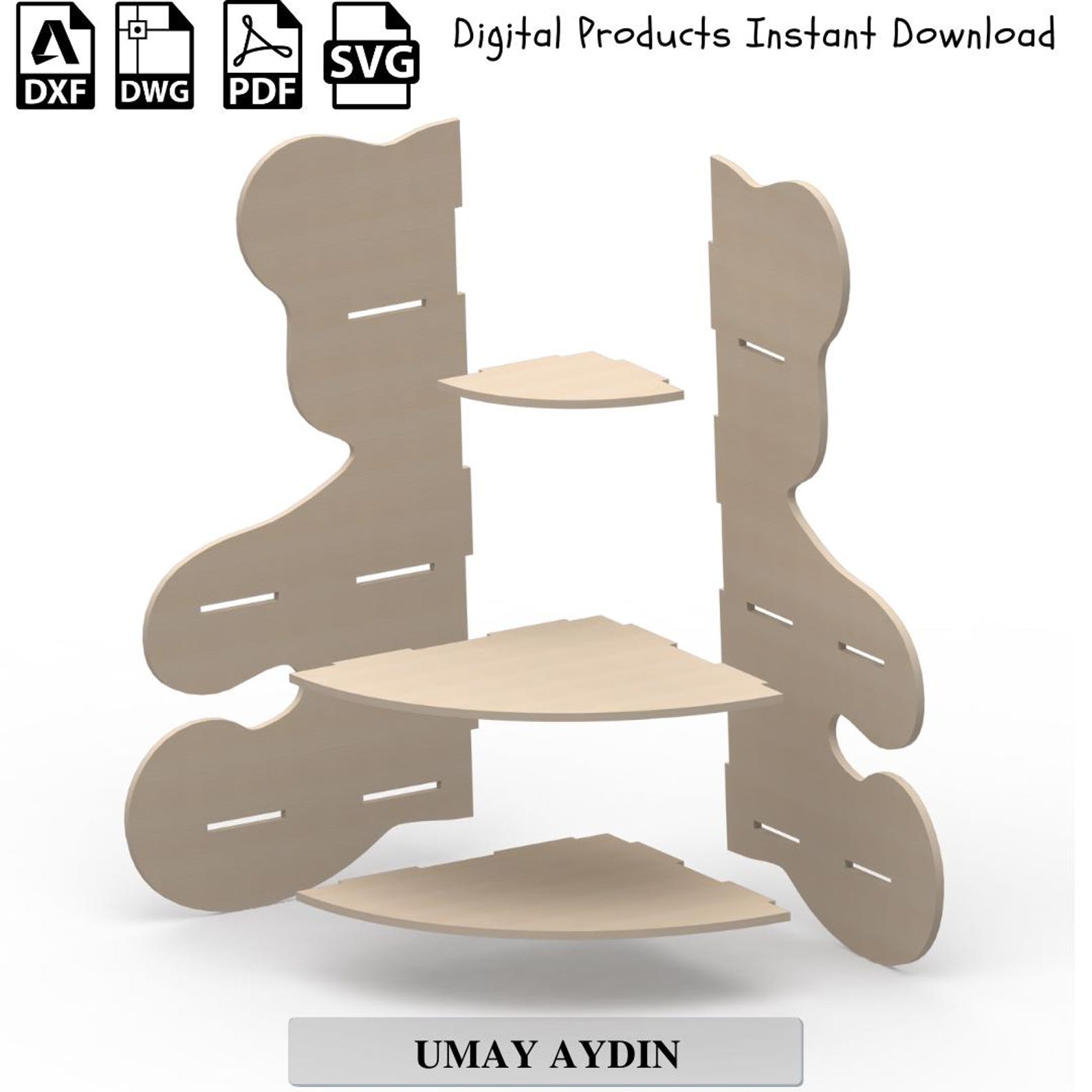 Bear Shaped Corner Shelf With CNC Furniture Files Kids' Corner Bookcase Plan With Vector CNC ...