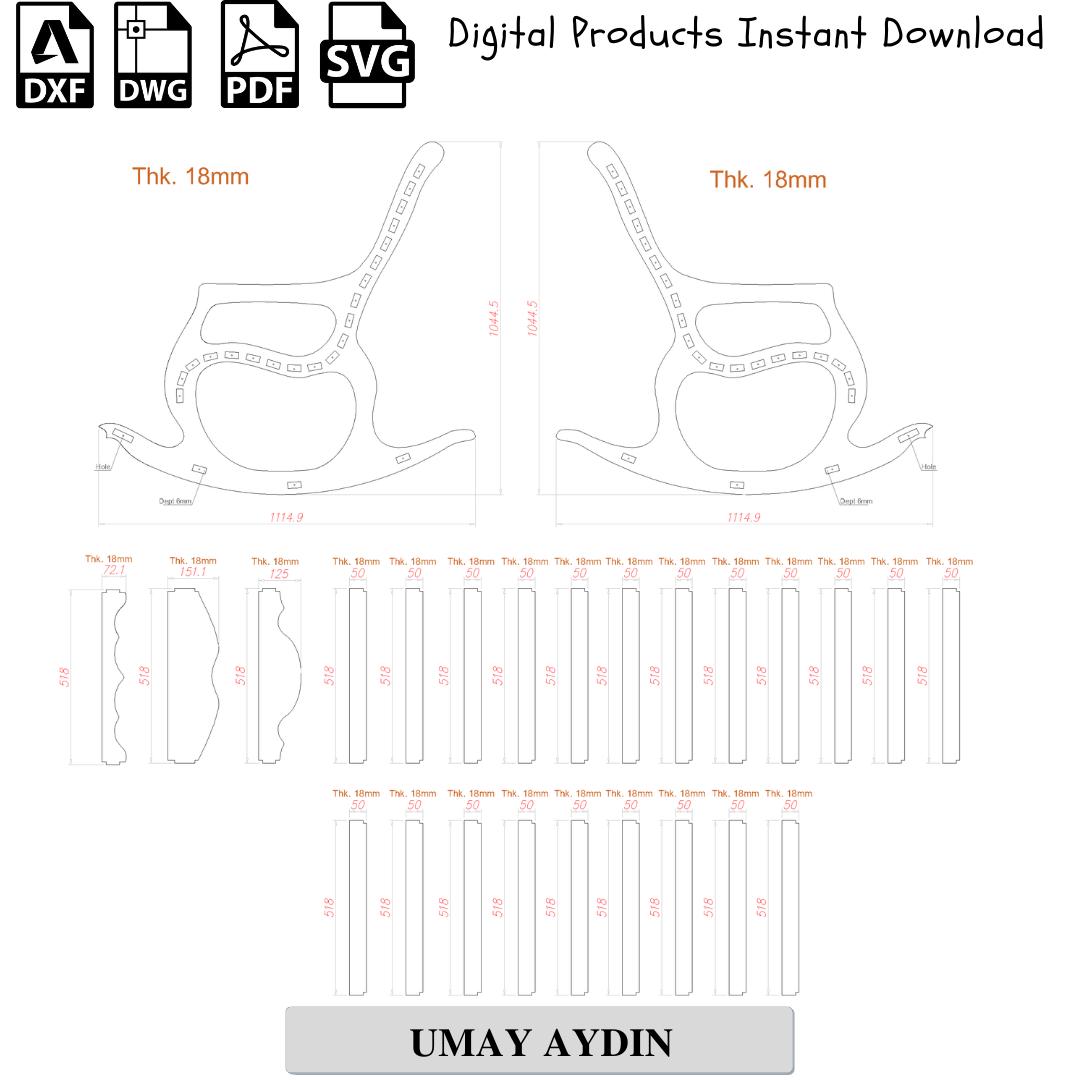 Custom CNC Rocking Chair DXF Template: Modern Furniture Design Vector ...