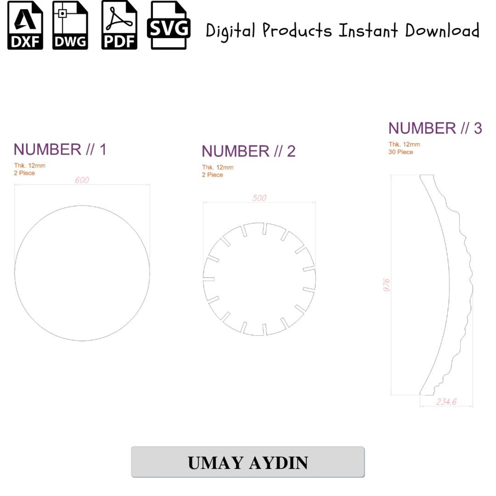 Parametric Round Cocktail Table - DXF Plans & Vector Files for Cake ...
