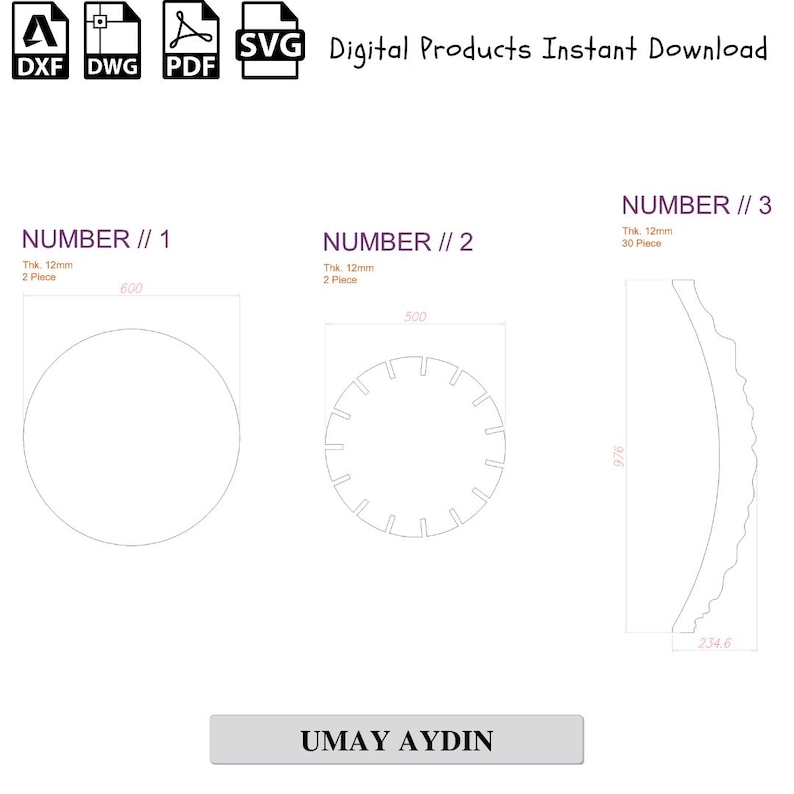 Parametric Round Cocktail Table - DXF Plans & Vector Files for Cake ...