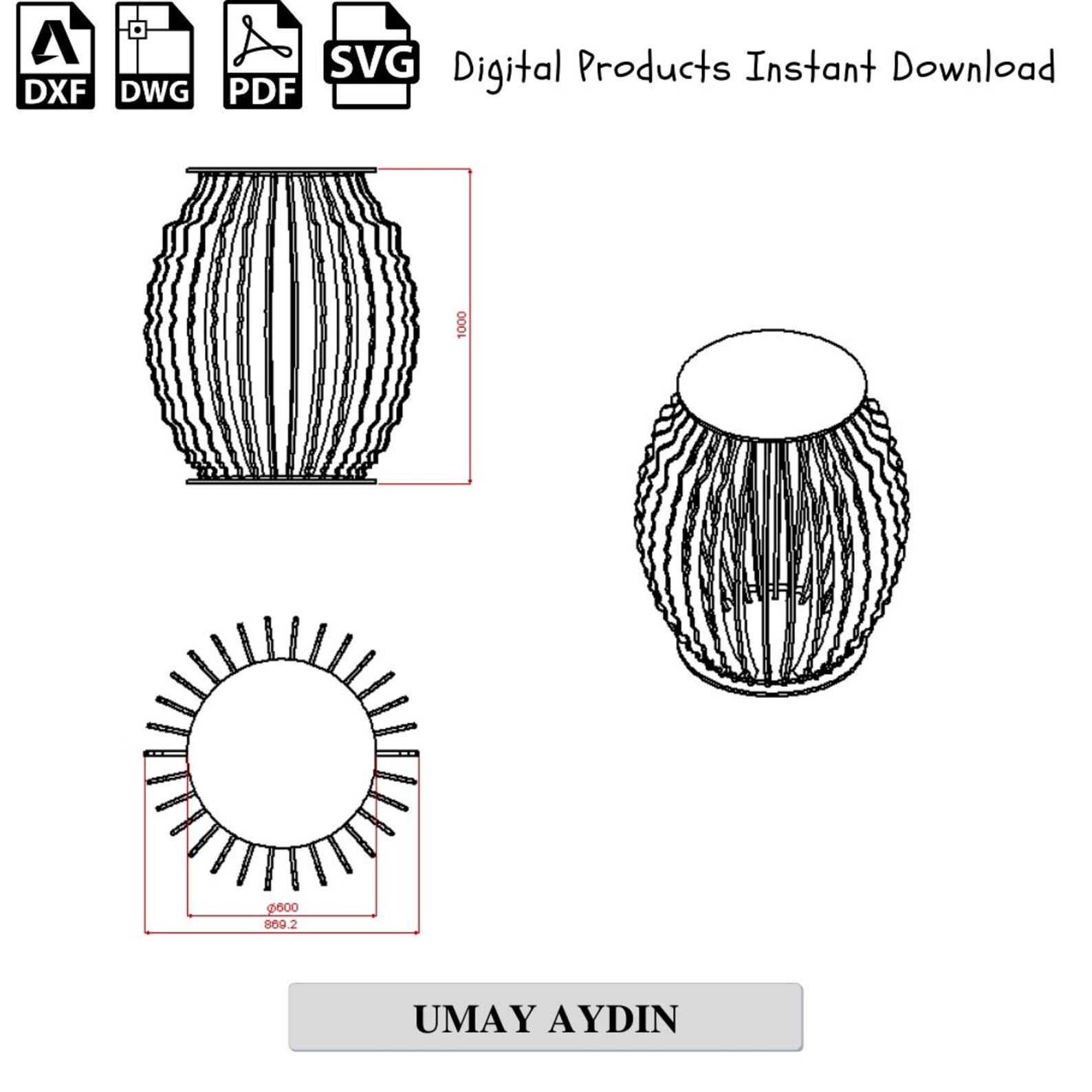 Parametric Round Cocktail Table - DXF Plans & Vector Files for Cake ...