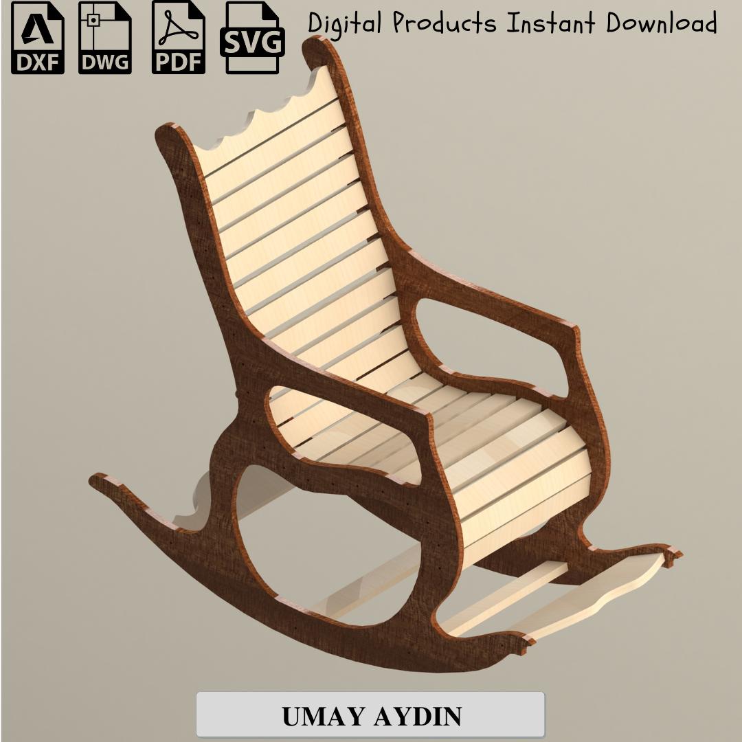 Custom CNC Rocking Chair DXF Template: Modern Furniture Design Vector ...