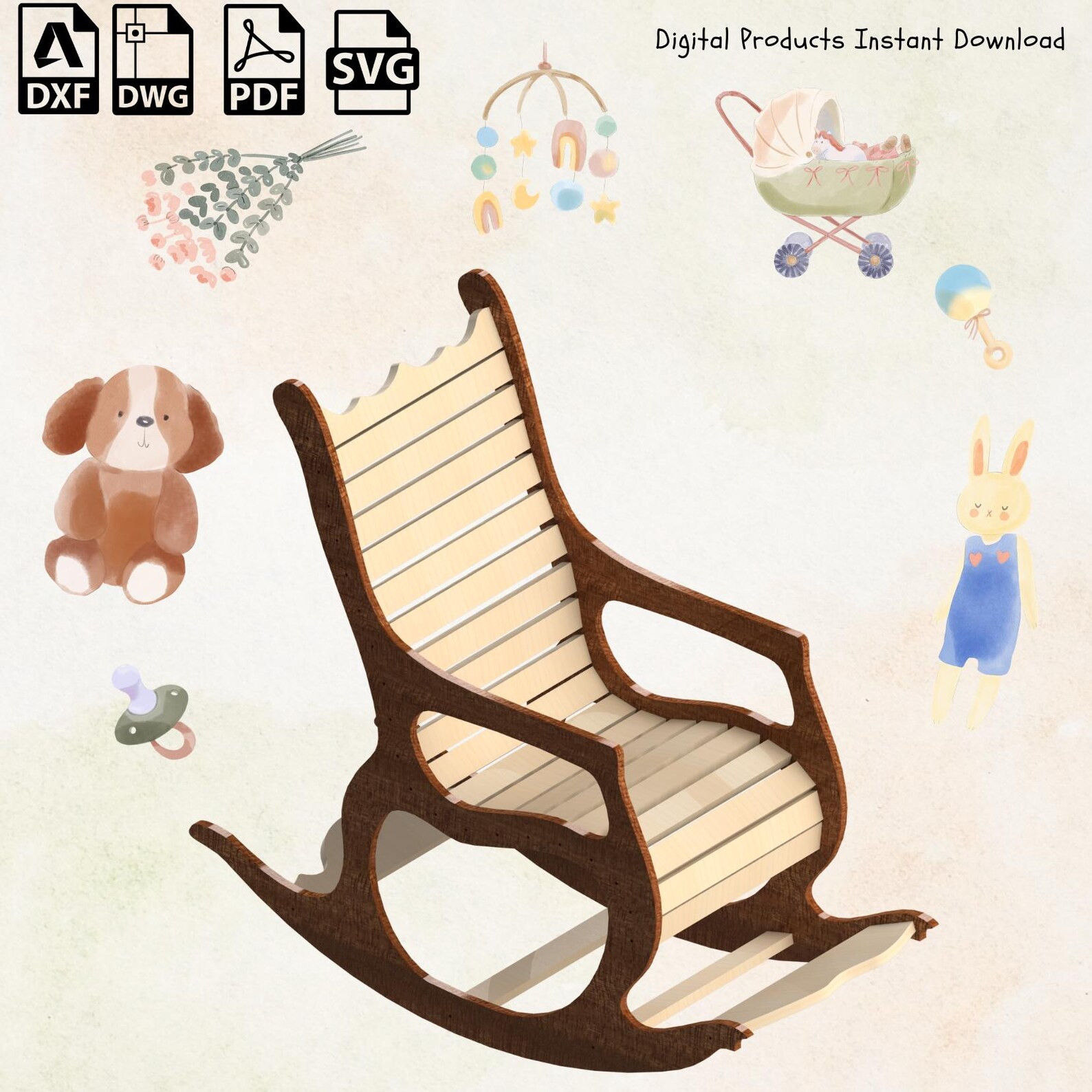 Custom CNC Rocking Chair DXF Template: Modern Furniture Design Vector ...
