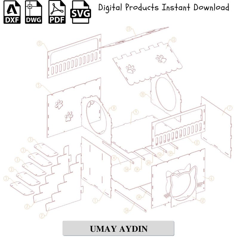 Modern Cat House Laser Cut SVG File: CNC Plan, Vector Files (digital ...