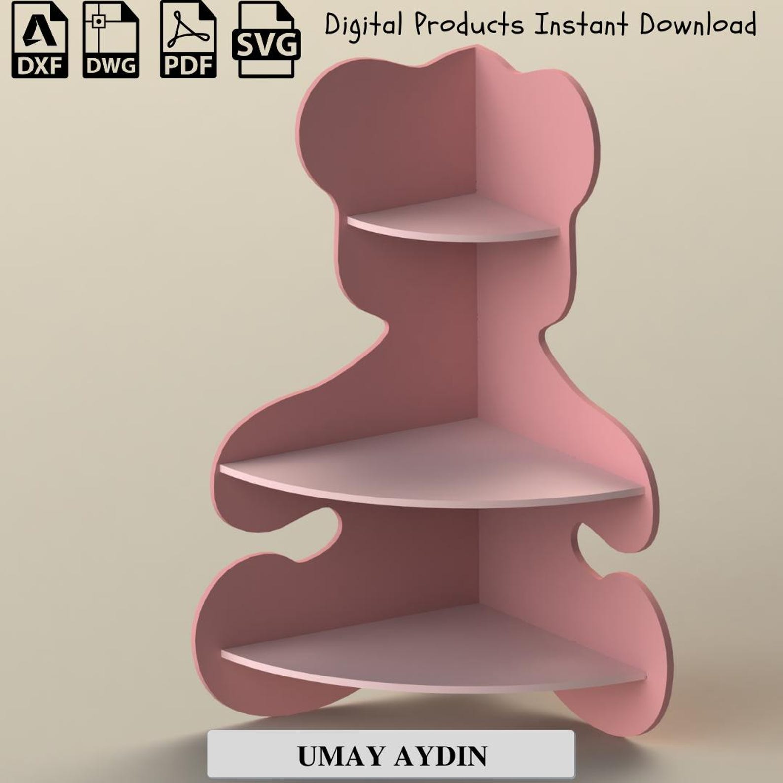 Bear Shaped Corner Shelf With CNC Furniture Files Kids' Corner Bookcase Plan With Vector CNC ...