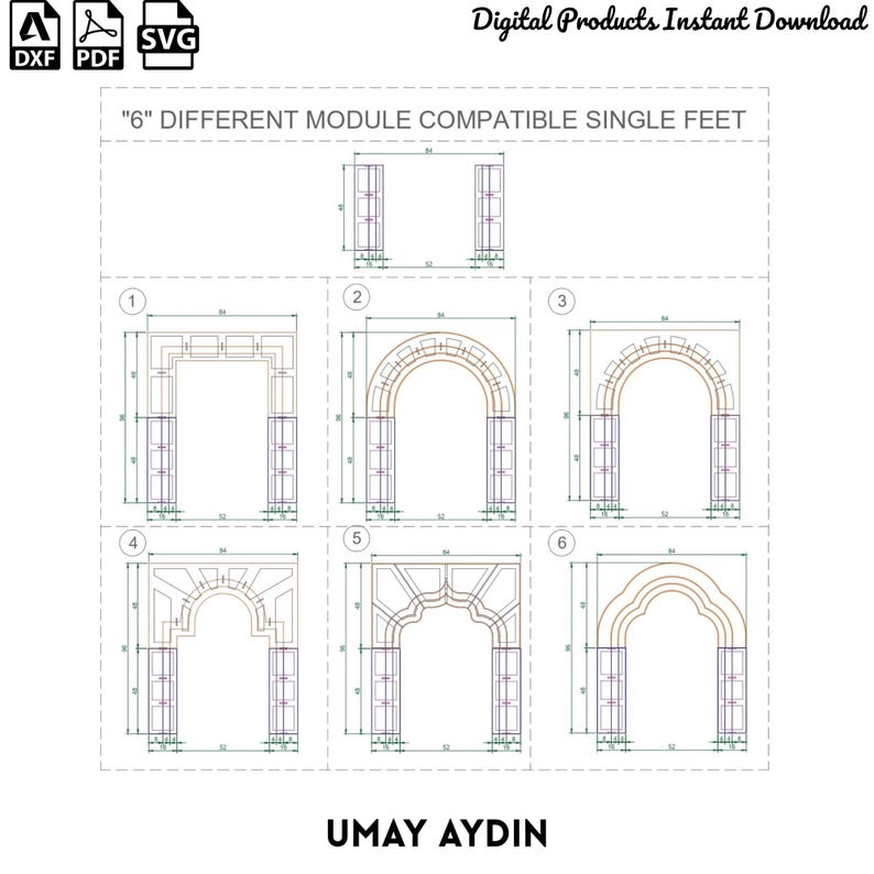 1 Structure, 6 Different Stands CNC Backdrop DXF Template: Wedding ...