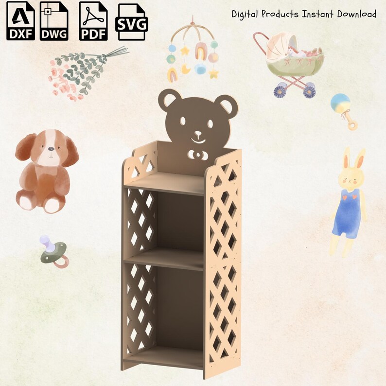 Teddy Bear Kids Nightstand Laser Cut File: Vector Design for Bedroom ...