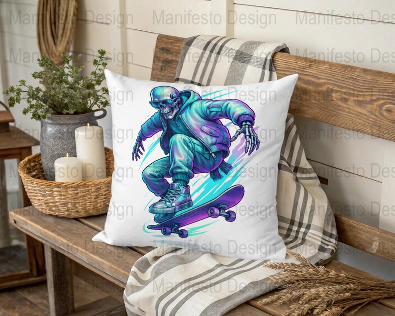 Edgy Skeleton Skateboarder PNG: Urban Streetwear Graphic, Printable ...