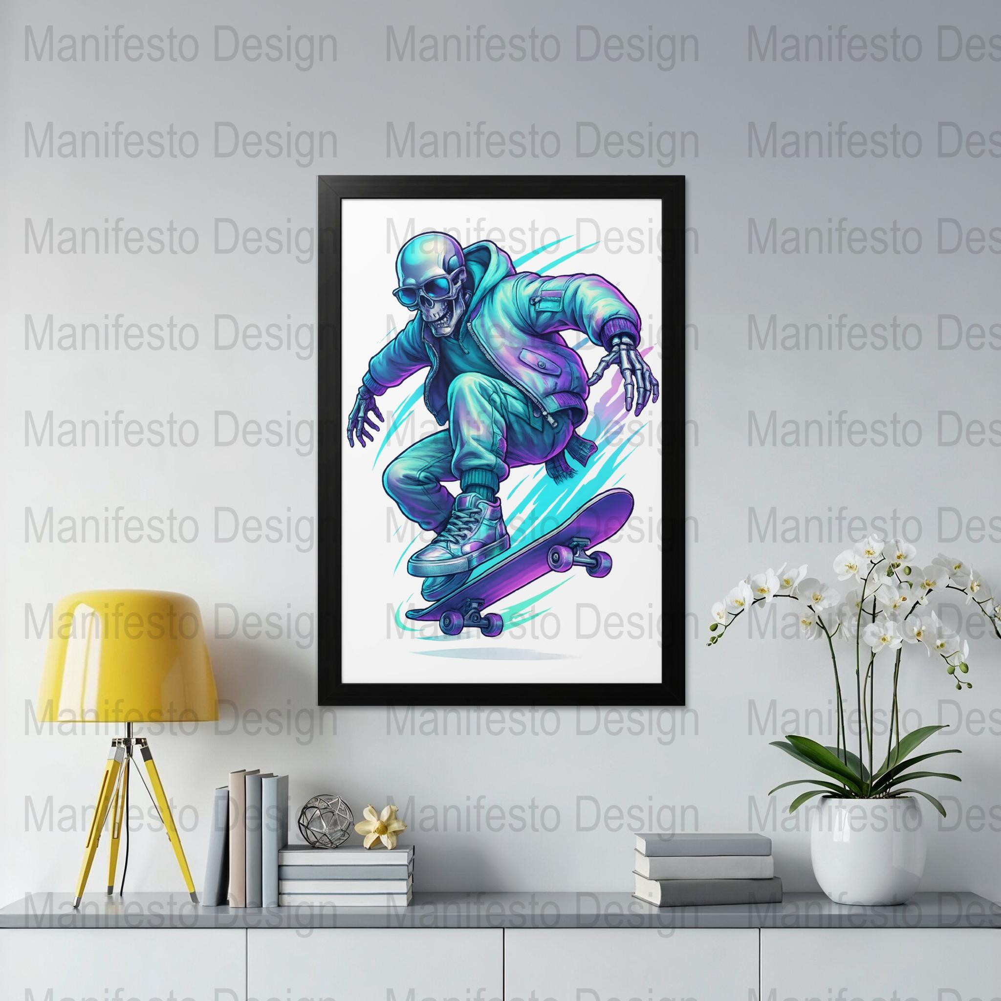 Edgy Skeleton Skateboarder PNG: Urban Streetwear Graphic, Printable ...
