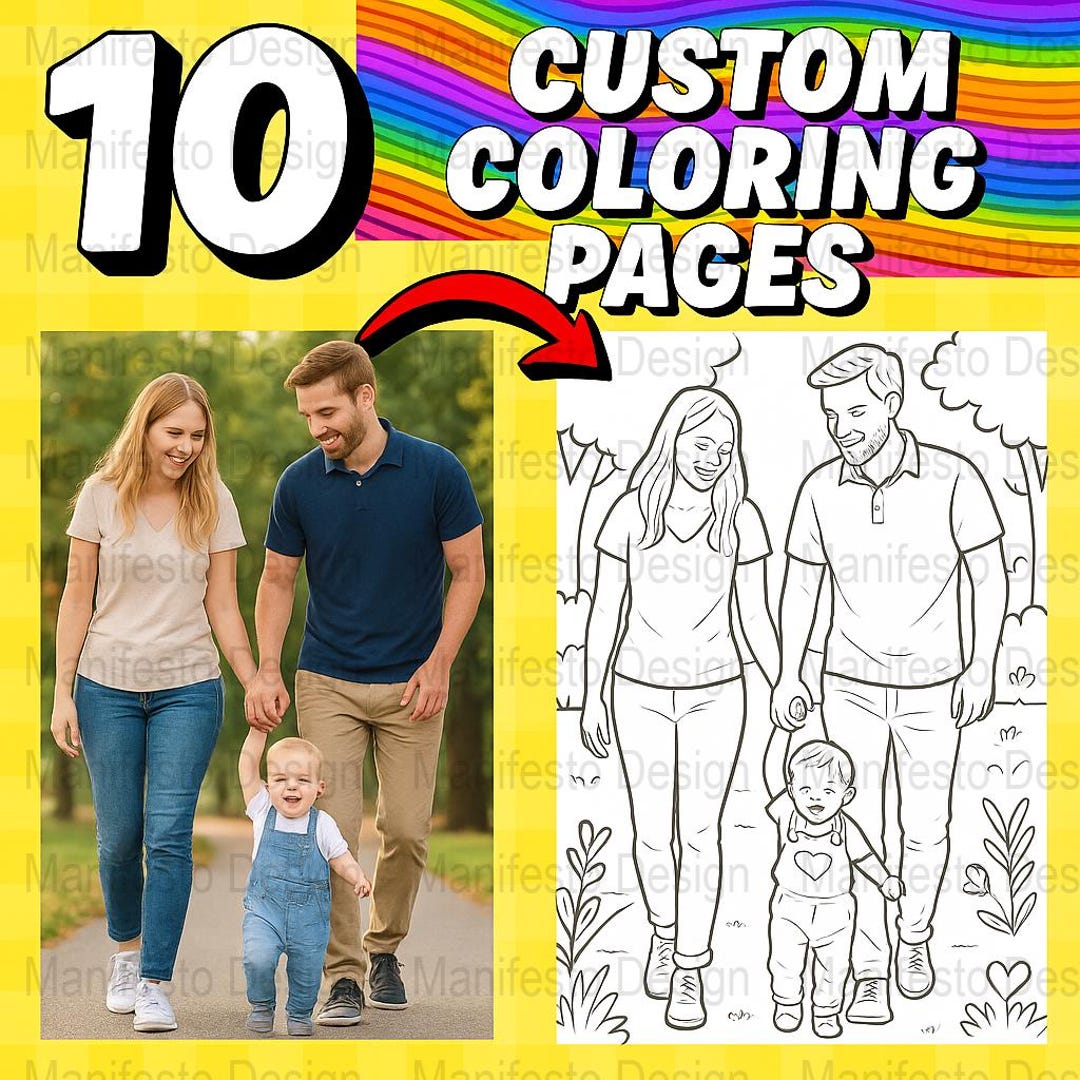 Personalized Photo-to-coloring Page Bundle: 10 Custom Sketches for Kids ...