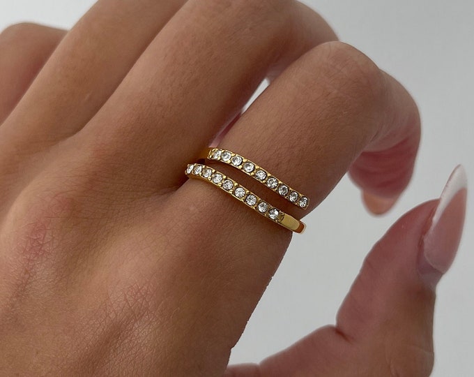 Adjustable Ring Gold, Pave Gold Rings, Wrap Ring, Open Ring, Minimalist ...