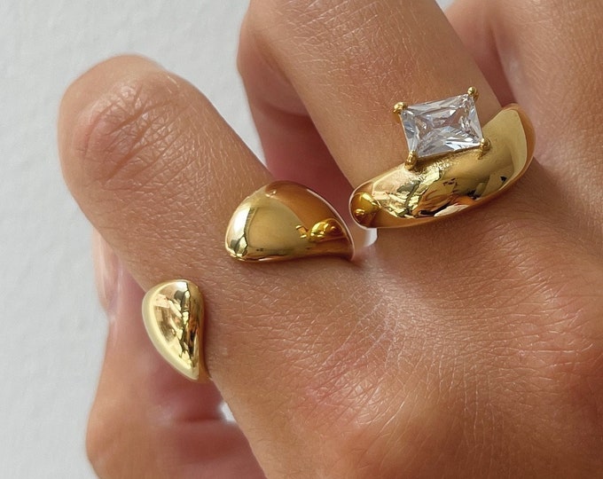 Thick Gold Band Ring, Open Faced Band Ring Gold, Chunky Gold Band Ring ...