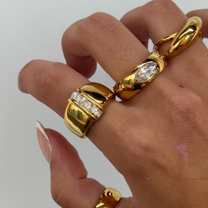 Gold Chunky Ring, Minimalist Thick Gold Ring for Her, Wide Gold Band ...
